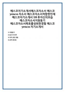 예스코자기소개서예스코자소서 예스코yesco자소서 예스코자소서적합한인재 예스코자기소개서10후자신의모습 예스코자소서지원동기 예스코자소서목표를성취한경험 예스코yesco자기소개서-1페이지