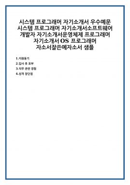 시스템 프로그래머 자기소개서 우수예문 자기소개서소프트웨어 개발자 자기소개서운영체제 자기소개서OS 자소서잘쓴예자소서 샘플-1페이지