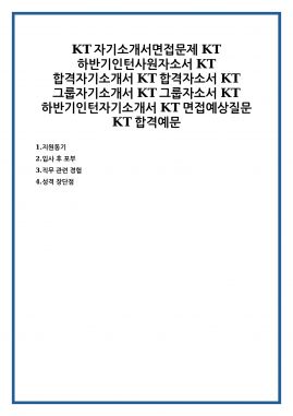 KT자기소개서면접문제 KT하반기인턴사원자소서 KT합격자기소개서 KT합격자소서 KT그룹자기소개서 KT그룹자소서 KT하반기인턴자기소개서 KT면접예상질문 KT합격예문-1페이지