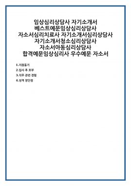 임상심리상담사 자기소개서 베스트예문임상심리상담사 자소서심리치료사 자기소개서심리상담사 자기소개서청소심리상담사 자소서아동심리상담사 합격예문임상심리사 우수예문 자소서-1페이지