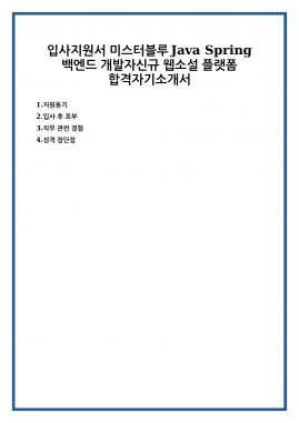 입사지원서 미스터블루Java Spring 백엔드 개발자신규 웹소설 플랫폼 합격자기소개서-1페이지