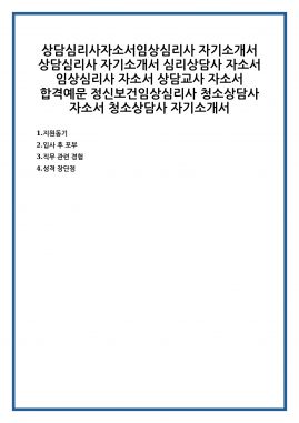 상담심리사자소서임상심리사 자기소개서 상담심리사 심리상담사 자소서 임상심리사 상담교사 합격예문 정신보건임상심리사 청소상담사-1페이지