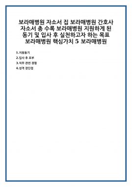 보라매병원 자소서 집 간호사 총 수록 지원하게 된 동기 및 입사 후 실천하고자 하는 목표 핵심가치 5-1페이지