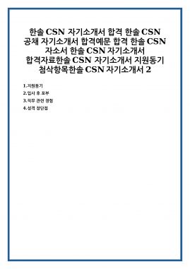 한솔CSN 자기소개서 합격 공채 합격예문 한솔CSN자소서 한솔CSN자기소개서 합격자료한솔CSN 지원동기 첨삭항목한솔CSN자기소개서 2-1페이지