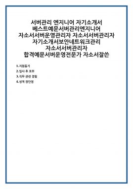 서버관리 엔지니어 자기소개서 베스트예문서버관리엔지니어 자소서서버운영관리자 자소서서버관리자 자기소개서보안네트워크관리 합격예문서버운영전문가 자소서잘쓴-1페이지