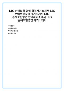 LIG손해보험 영업 합격자기소개서LIG손해보험영업 자기소개서LIG손해보험영업 자기소개서-1페이지