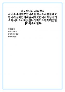 깨끗한나라 서류합격 자기소개서깨끗한나라합격자소서샘플깨끗한나라공채입사지원서깨끗한나라채용자기소개서자소서깨끗한나라자기소개서깨끗한나라자소서항목-1페이지