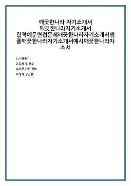 깨끗한나라 자기소개서 깨끗한나라자기소개서 합격예문면접문제깨끗한나라자기소개서샘플깨끗한나라자기소개서예시깨끗한나라자소서-1페이지