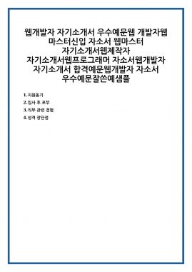 웹개발자 자기소개서 우수예문웹 개발자웹 마스터신입 자소서 웹마스터 자기소개서웹제작자 자기소개서웹프로그래머 자소서웹개발자 합격예문웹개발자 우수예문잘쓴예샘플-1페이지