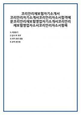 코리안리재보험자기소개서 코리안리자기소개서코리안리자소서합격예문코리안리재보험영업자기소개서코리안리재보험영업자소서코리안리자소서항목-1페이지