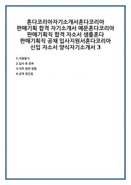 혼다코리아자기소개서혼다코리아 판매기획 합격 자기소개서 예문혼다코리아 판매기획직 자소서 샘플혼다 공채 입사지원서혼다코리아 신입 양식자기소개서 3-1페이지