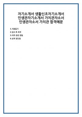 자기소개서 생활신조자기소개서 인생관자기소개서 가치관자소서 인생관자소서 가치관 합격예문-1페이지