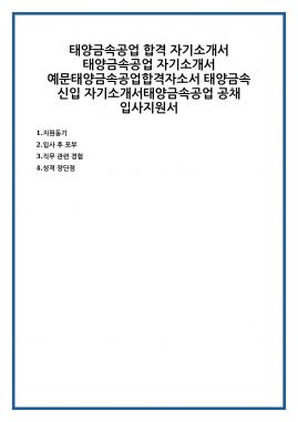 태양금속공업 합격 자기소개서 예문태양금속공업합격자소서 태양금속 신입 자기소개서태양금속공업 공채 입사지원서-1페이지