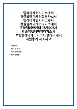 텔레마케터자기소개서 경력텔레마케터합격자소서 텔레마케팅자기소개서 학원텔레마케터자기소개서 유학텔레마케터 자기소개서 학습지텔레마케터자소서 보험텔레마케터자소서 텔레마케터 지원동기 자소서 2-1페이지