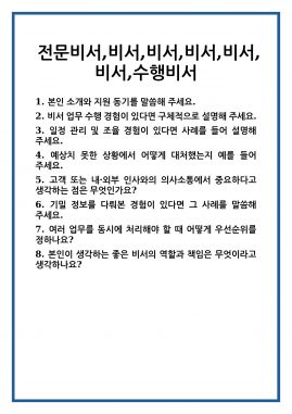 [면접] 전문비서,비서,비서,비서,비서,비서,수행비서 면접 질문 및 답변 합격 예문 기출 문항 최종 준비 자료-1페이지