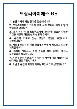 [면접] 드림씨아이에스 BS 면접 질문 및 답변 합격 예문 기출 문항 최종 준비 자료-1페이지