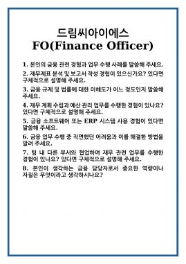 [면접] 드림씨아이에스 FO(Finance Officer) 면접 질문 및 답변 합격 예문 기출 문항 최종 준비 자료-1페이지