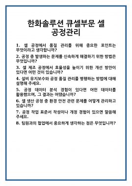 [면접] 한화솔루션 큐셀부문 셀 공정관리 면접 질문 및 답변 합격 예문 기출 문항 최종 준비 자료-1페이지