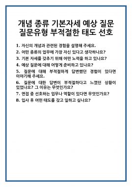 [면접] 개념 종류 기본자세 예상 질문 질문유형 부적절한 태도 선호 면접 및 답변 합격 예문 기출 문항 최종 준비 자료-1페이지