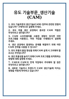 [면접] 유도 기술부문_생산기술(CAM) 면접 질문 및 답변 합격 예문 기출 문항 최종 준비 자료-1페이지