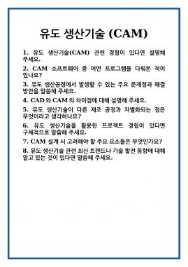 [면접] 유도 생산기술 (CAM) 면접 질문 및 답변 합격 예문 기출 문항 최종 준비 자료-1페이지