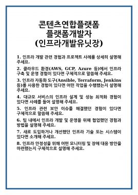 [면접] 콘텐츠연합플랫폼 플랫폼개발자(인프라개발유닛장) 면접 질문 및 답변 합격 예문 기출 문항 최종 준비 자료-1페이지