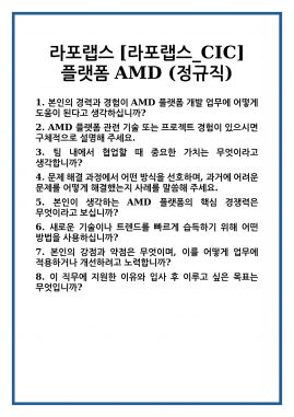 [면접] 라포랩스 [라포랩스_CIC] 플랫폼 AMD (정규직) 면접 질문 및 답변 합격 예문 기출 문항 최종 준비 자료-1페이지