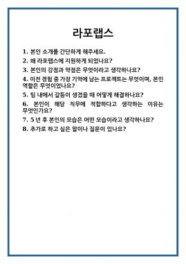 [면접] 라포랩스 면접 질문 및 답변 합격 예문 기출 문항 최종 준비 자료-1페이지