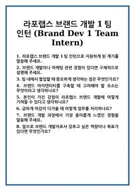 [면접] 라포랩스 브랜드 개발 1팀 인턴 (Brand Dev 1 Team Intern) 면접 질문 및 답변 합격 예문 기출 문항 최종 준비 자료-1페이지