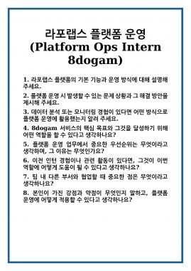 [면접] 라포랩스 플랫폼 운영(Platform Ops Intern 8dogam) 면접 질문 및 답변 합격 예문 기출 문항 최종 준비 자료-1페이지