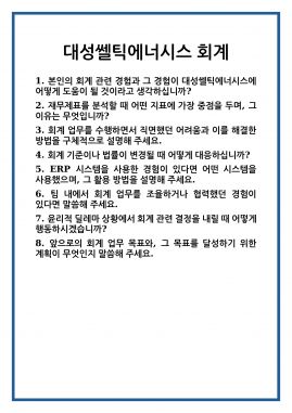 [면접] 대성쎌틱에너시스 회계 면접 질문 및 답변 합격 예문 기출 문항 최종 준비 자료-1페이지