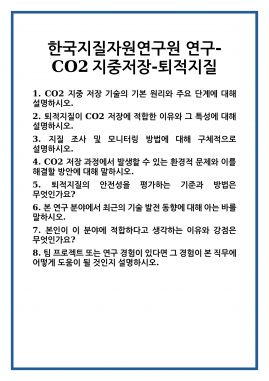 [면접] 한국지질자원연구원 연구-CO2지중저장-퇴적지질 면접 질문 및 답변 합격 예문 기출 문항 최종 준비 자료-1페이지