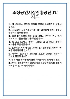 [면접] 소상공인시장진흥공단 IT 직군 면접 질문 및 답변 합격 예문 기출 문항 최종 준비 자료-1페이지