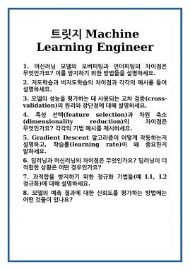 [면접] 트릿지 Machine Learning Engineer 면접 질문 및 답변 합격 예문 기출 문항 최종 준비 자료-1페이지