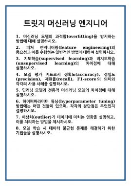 [면접] 트릿지 머신러닝 엔지니어 면접 질문 및 답변 합격 예문 기출 문항 최종 준비 자료-1페이지