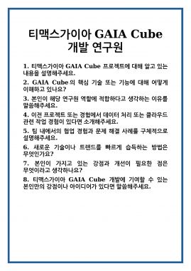 [면접] 티맥스가이아 GAIA Cube 개발 연구원 면접 질문 및 답변 합격 예문 기출 문항 최종 준비 자료-1페이지