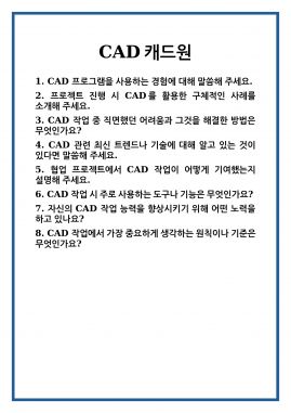 [면접] CAD캐드원 면접 질문 및 답변 합격 예문 기출 문항 최종 준비 자료-1페이지