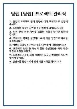 [면접] 팀랩 [팀랩] 프로젝트 관리직 면접 질문 및 답변 합격 예문 기출 문항 최종 준비 자료-1페이지