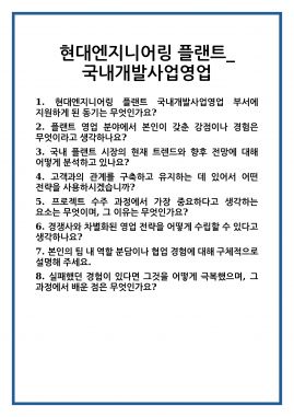 [면접] 현대엔지니어링 플랜트_국내개발사업영업 면접 질문 및 답변 합격 예문 기출 문항 최종 준비 자료-1페이지