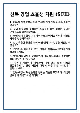 [면접] 한독 영업 효율성 지원 (SFE) 면접 질문 및 답변 합격 예문 기출 문항 최종 준비 자료-1페이지
