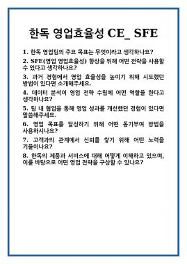 [면접] 한독 영업효율성 CE_ SFE 면접 질문 및 답변 합격 예문 기출 문항 최종 준비 자료-1페이지