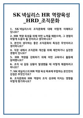 [면접] SK넥실리스 HR 역량육성_HRD_조직문화 면접 질문 및 답변 합격 예문 기출 문항 최종 준비 자료-1페이지