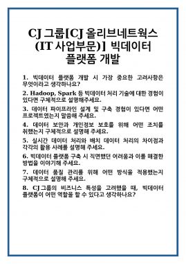 [면접] CJ그룹[CJ올리브네트웍스(IT사업부문)] 빅데이터 플랫폼 개발 면접 질문 및 답변 합격 예문 기출 문항 최종 준비 자료-1페이지