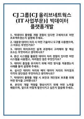 [면접] CJ그룹[CJ올리브네트웍스(IT사업부문)] 빅데이터 플랫폼개발 면접 질문 및 답변 합격 예문 기출 문항 최종 준비 자료-1페이지