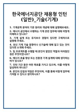 [면접] 한국에너지공단 채용형 인턴(일반)_기술(기계) 면접 질문 및 답변 합격 예문 기출 문항 최종 준비 자료-1페이지