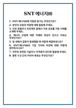 [면접] SNT에너지㈜ 면접 질문 및 답변 합격 예문 기출 문항 최종 준비 자료-1페이지
