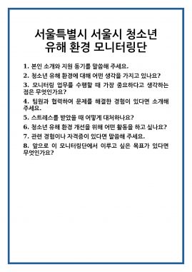 [면접] 서울특별시 서울시 청소년 유해 환경 모니터링단 면접 질문 및 답변 합격 예문 기출 문항 최종 준비 자료-1페이지