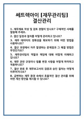 [면접] 쎄트렉아이 [재무관리팀]결산관리 면접 질문 및 답변 합격 예문 기출 문항 최종 준비 자료-1페이지