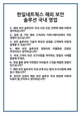 [면접] 한일네트웍스 해외 보안 솔루션 국내 영업 면접 질문 및 답변 합격 예문 기출 문항 최종 준비 자료-1페이지
