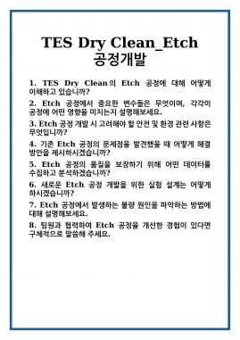 [면접] TES Dry Clean_Etch 공정개발 면접 질문 및 답변 합격 예문 기출 문항 최종 준비 자료-1페이지